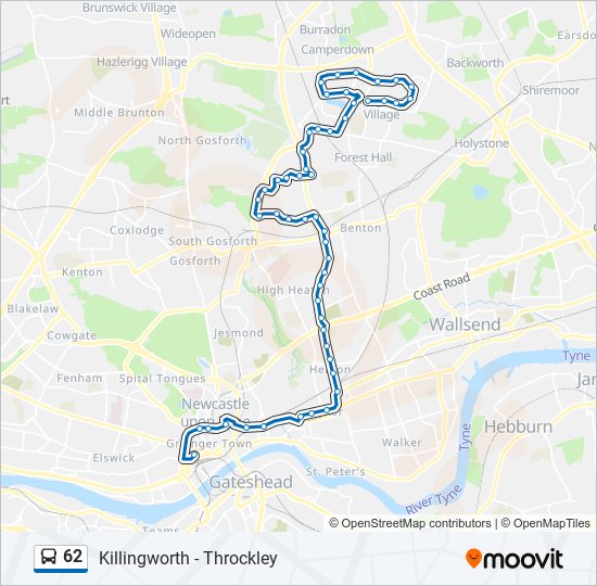 62 Route: Schedules, Stops & Maps - Newcastle upon Tyne (Updated)