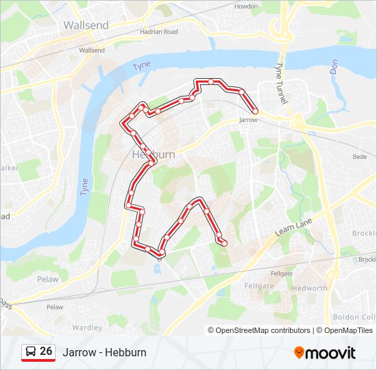 26 Route: Schedules, Stops & Maps - Hebburn (Updated)