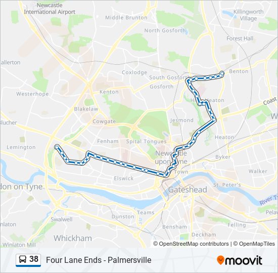 38 Route: Schedules, Stops & Maps - Four Lane Ends (Updated)