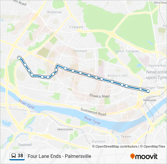 38 Route: Schedules, Stops & Maps - Newcastle upon Tyne (Updated)