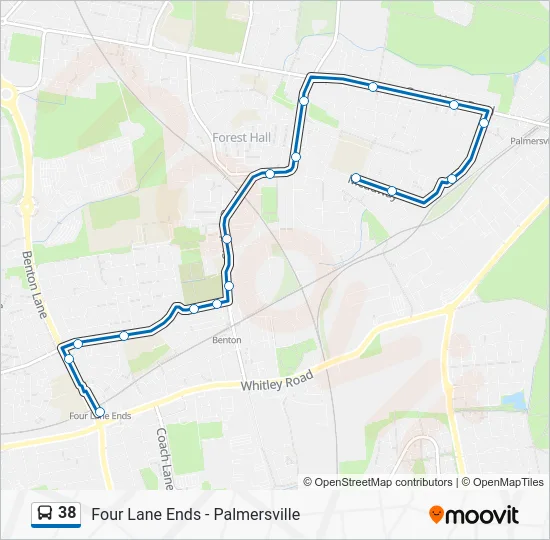 38 Route: Schedules, Stops & Maps - Four Lane Ends (Updated)