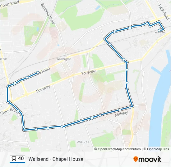 40 Route: Schedules, Stops & Maps - Byker (Updated)