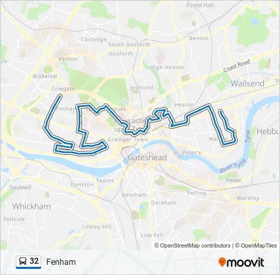 32 Route: Schedules, Stops & Maps - Fenham (Updated)