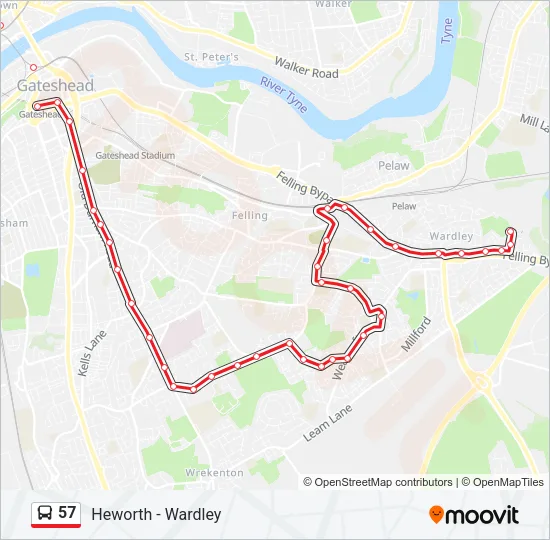 57 Route: Schedules, Stops & Maps - Wardley (Updated)