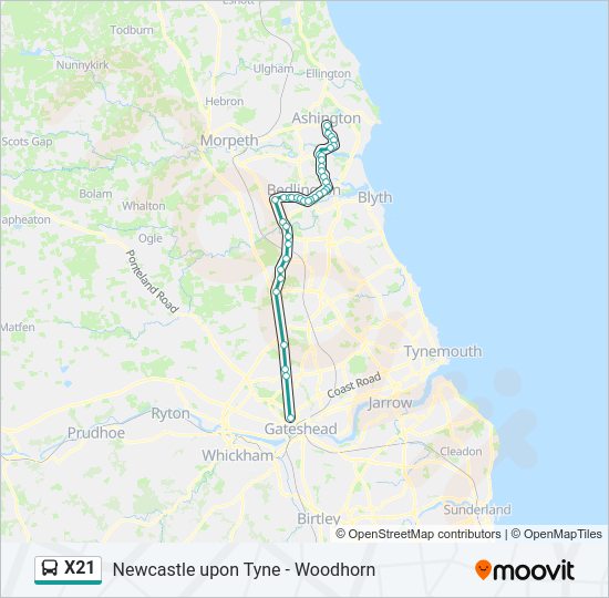 X21 Route: Schedules, Stops & Maps - Ashington (Updated)