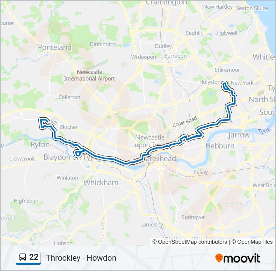 22 Route: Schedules, Stops & Maps - Throckley (Updated)
