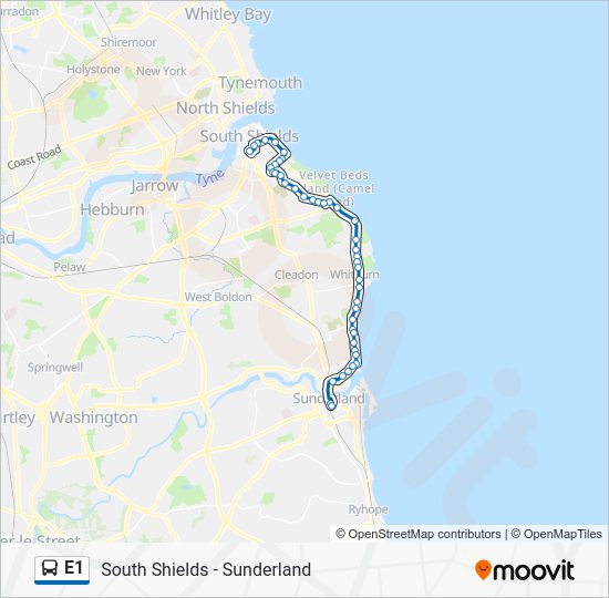 E1 Route: Schedules, Stops & Maps - South Shields (Updated)