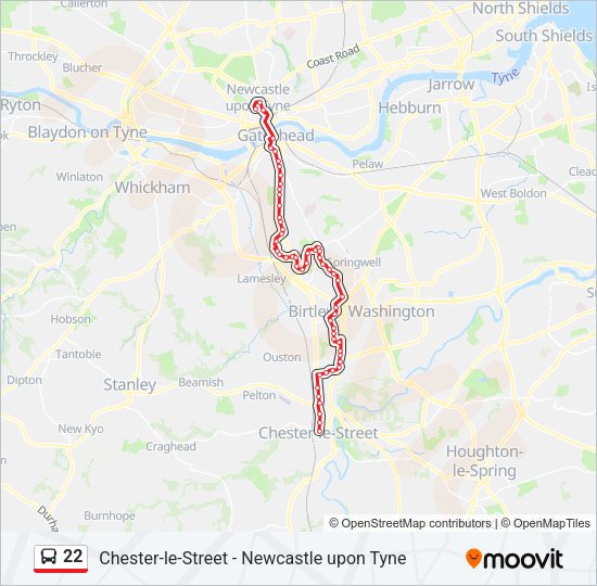 22 Route: Schedules, Stops & Maps - Newcastle upon Tyne (Updated)