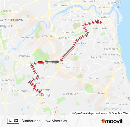 32 Route: Schedules, Stops & Maps - Sunderland (Updated)