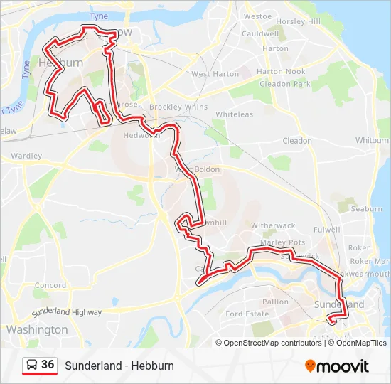 36 Route: Schedules, Stops & Maps - Sunderland (Updated)
