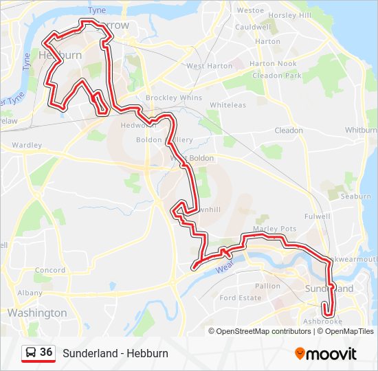 36 Route: Schedules, Stops & Maps - Hebburn (Updated)
