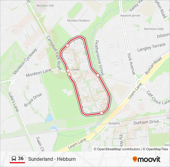 36 Route: Schedules, Stops & Maps - Hebburn (Updated)