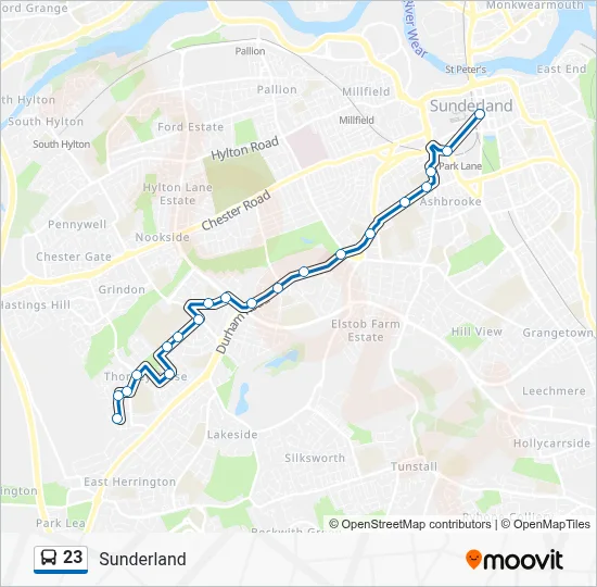 23 Route: Schedules, Stops & Maps - Sunderland (Updated)