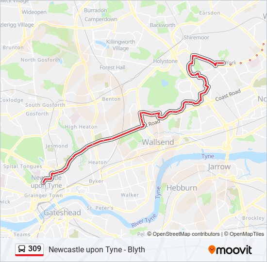 309 Route: Schedules, Stops & Maps - Newcastle upon Tyne (Updated)