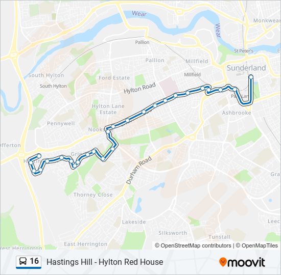16 Route: Schedules, Stops & Maps - Sunderland (Updated)