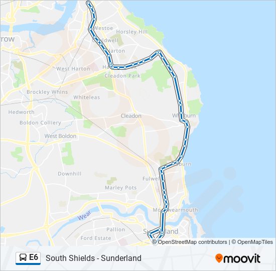e6 Route: Schedules, Stops & Maps - South Shields (Updated)