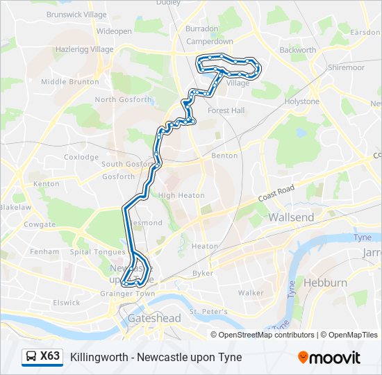 x63 Route: Schedules, Stops & Maps - Newcastle upon Tyne (Updated)