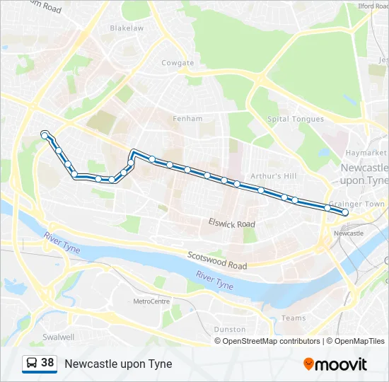 38 Route: Schedules, Stops & Maps - Newcastle upon Tyne (Updated)