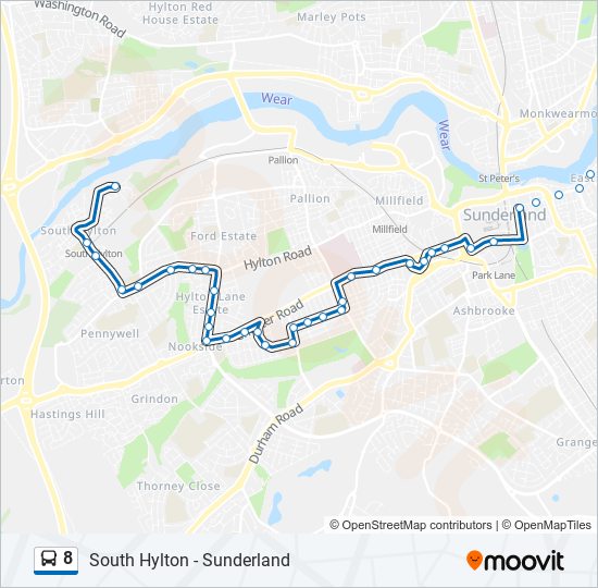 8 Route: Schedules, Stops & Maps - South Hylton (Updated)
