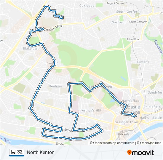 32 Route: Schedules, Stops & Maps - North Kenton (Updated)