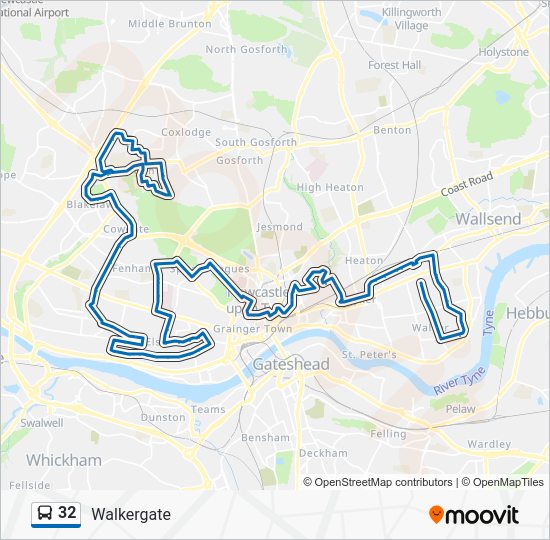 32 Route: Schedules, Stops & Maps - Walkergate (Updated)