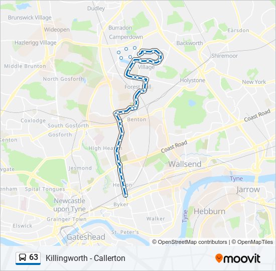 63 Route: Schedules, Stops & Maps - Byker (Updated)