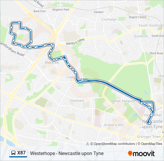 x87 Route: Schedules, Stops & Maps - Newcastle upon Tyne (Updated)
