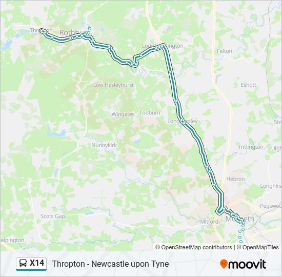 x14 Route: Schedules, Stops & Maps - Thropton (Updated)