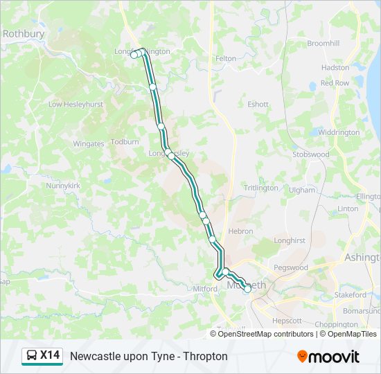 x14 Route: Schedules, Stops & Maps - Longframlington (Updated)