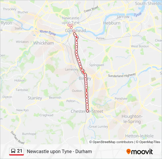 21 Route: Schedules, Stops & Maps - Chester-Le-Street (Updated)