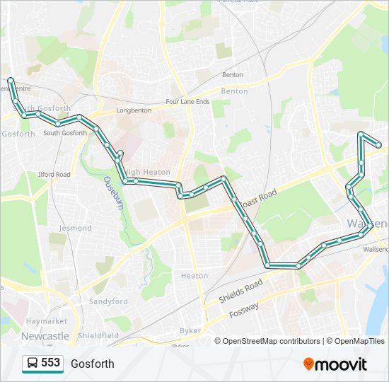 553 Route: Schedules, Stops & Maps - Gosforth (Updated)