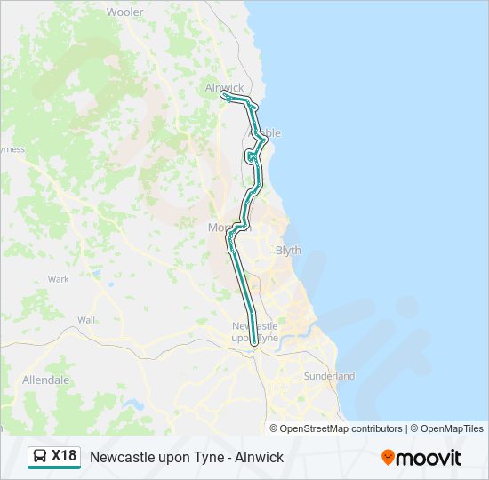 x18 Route: Schedules, Stops & Maps - Alnwick (Updated)