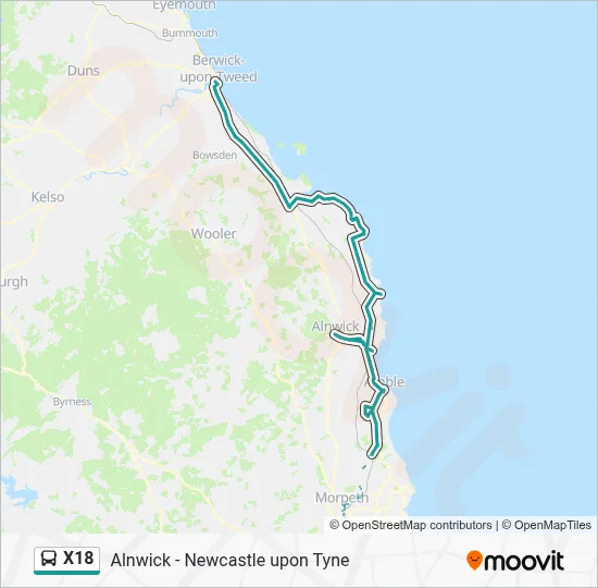 X18 Route: Schedules, Stops & Maps - Berwick-Upon-Tweed (Updated)