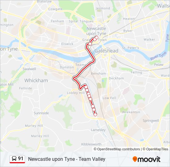 91 Route: Schedules, Stops & Maps - Newcastle upon Tyne (Updated)