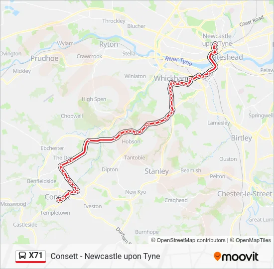 X71 Route: Schedules, Stops & Maps - Consett (Updated)