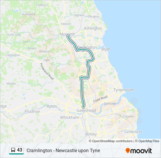 43 Route: Schedules, Stops & Maps - Newcastle upon Tyne (Updated)