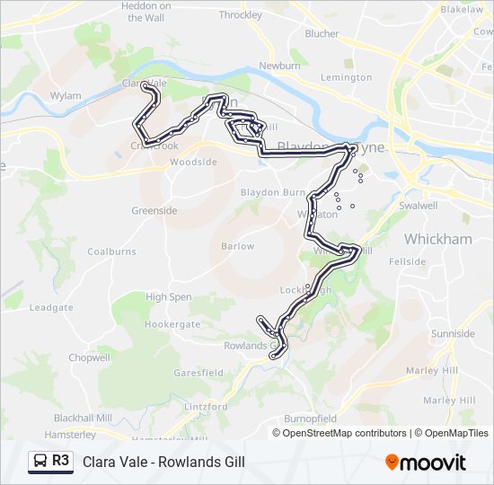 r3 Route: Schedules, Stops & Maps - Rowlands Gill (Updated)