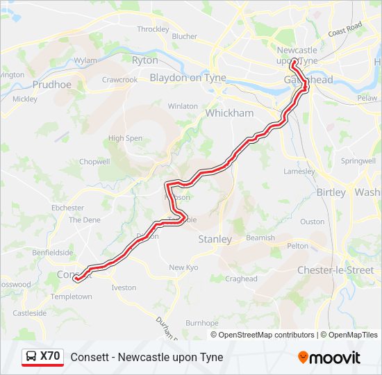 X70 Route: Schedules, Stops & Maps - Newcastle upon Tyne (Updated)