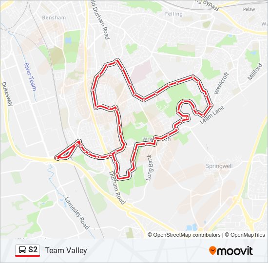 s2 Route: Schedules, Stops & Maps - Team Valley (Updated)