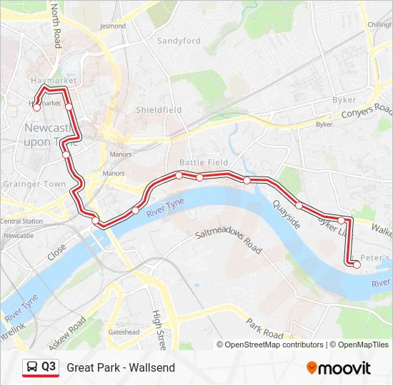 Q3 Route: Schedules, Stops & Maps - Newcastle upon Tyne (Updated)