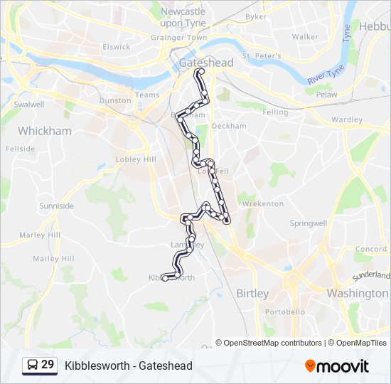 29 Route: Schedules, Stops & Maps - Gateshead (Updated)