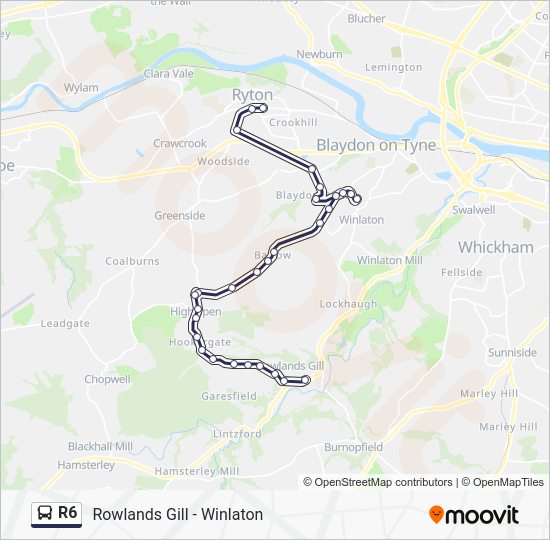 R6 Route: Schedules, Stops & Maps - Rowlands Gill (Updated)