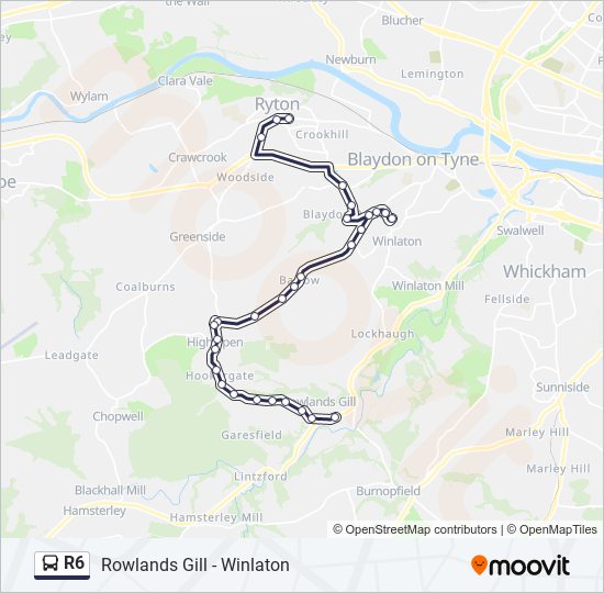 r6 Route: Schedules, Stops & Maps - Rowlands Gill (Updated)