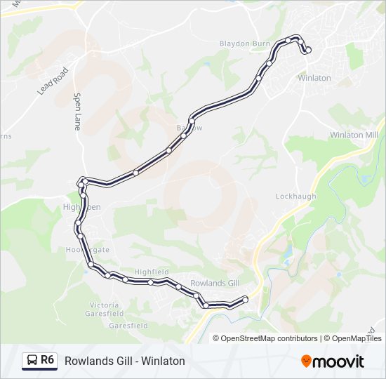 r6 Route: Schedules, Stops & Maps - Winlaton (Updated)
