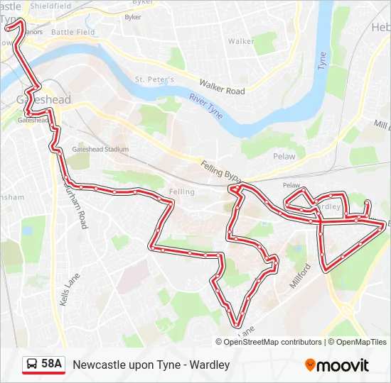 58A Route: Schedules, Stops & Maps - Newcastle upon Tyne (Updated)
