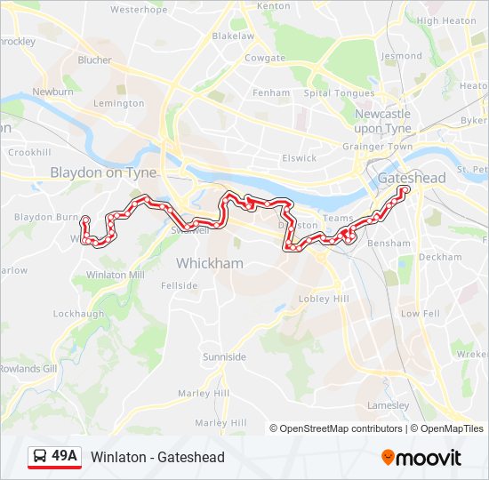 49a Route: Schedules, Stops & Maps - Gateshead (Updated)