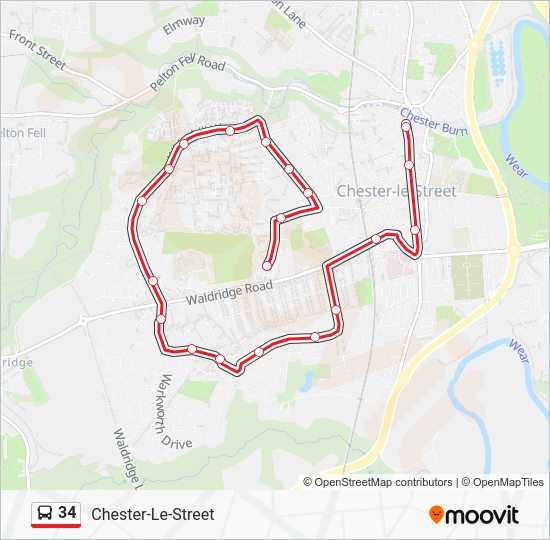 34 Route: Schedules, Stops & Maps - Chester-Le-Street (Updated)