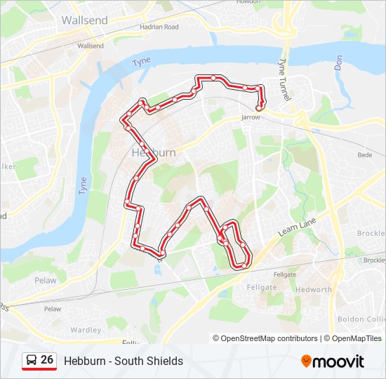 26 Route: Schedules, Stops & Maps - Jarrow (Updated)