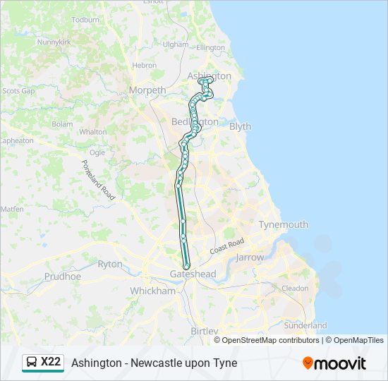 x22 Route: Schedules, Stops & Maps - Newcastle upon Tyne (Updated)