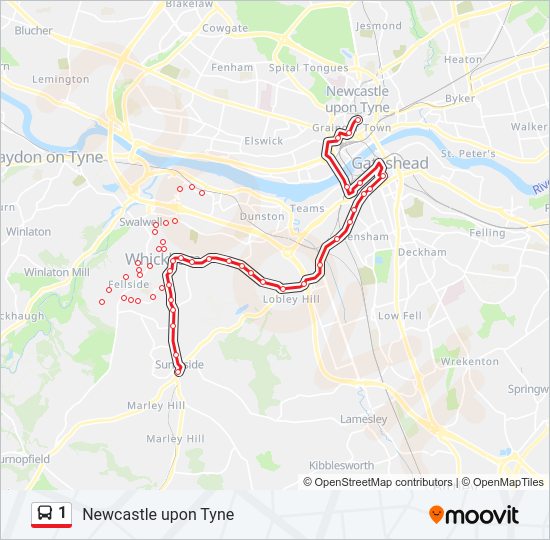 1 Route: Schedules, Stops & Maps - Newcastle upon Tyne (Updated)